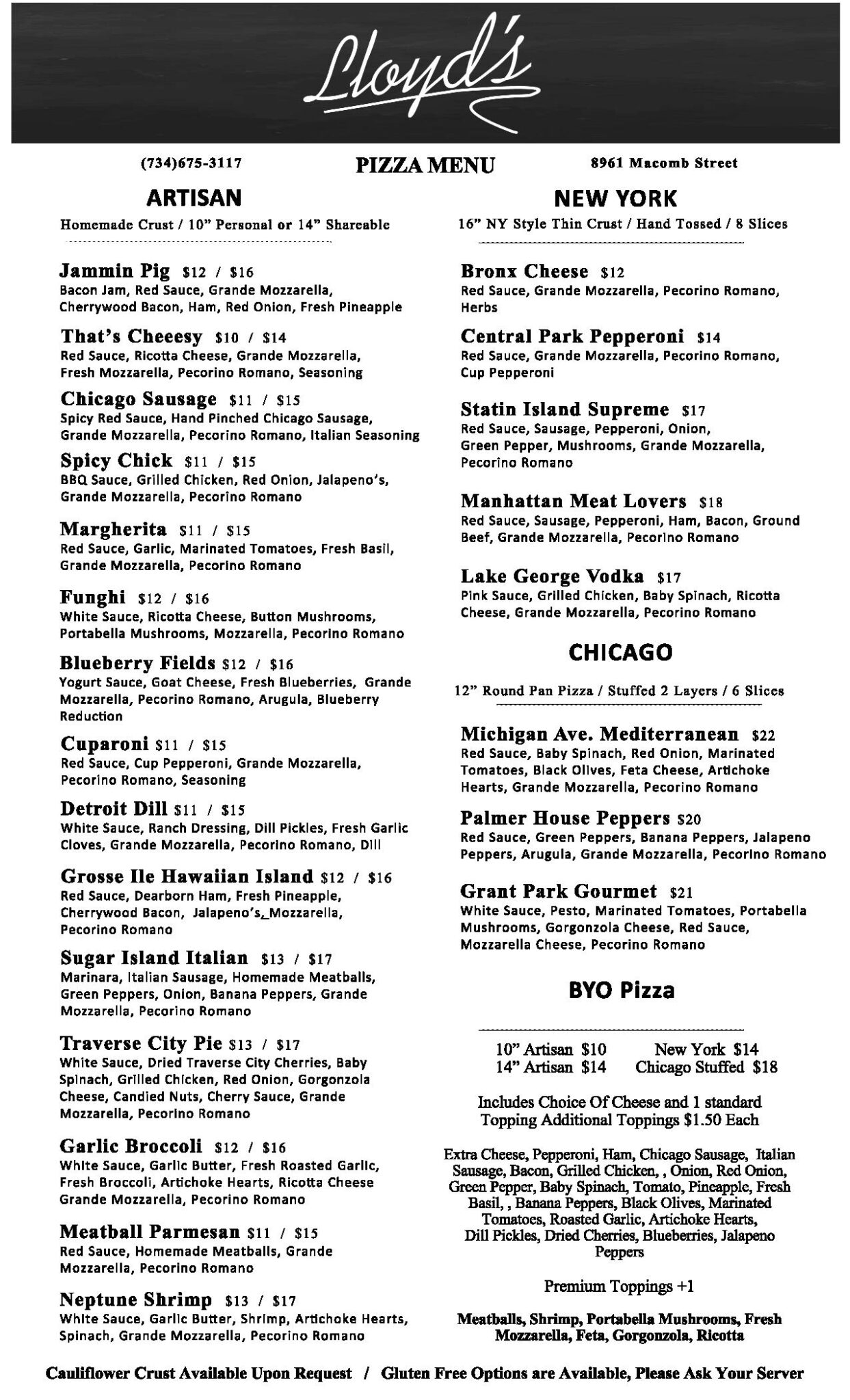 Menu – Lloyd’s